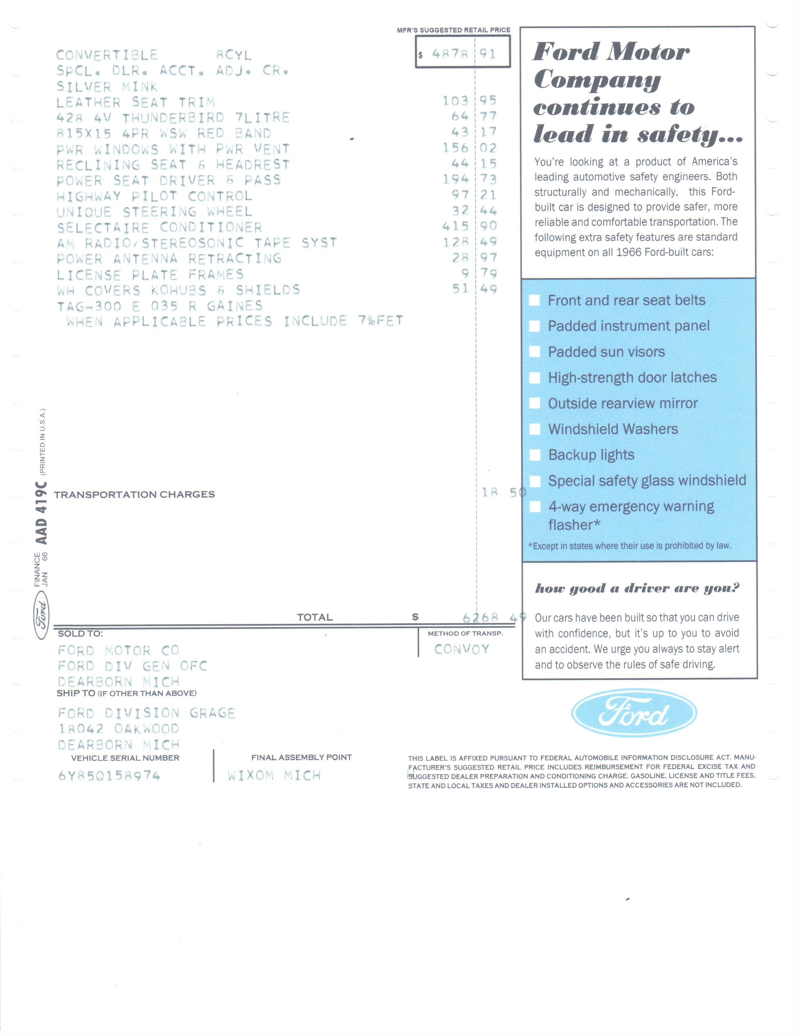 Original Window Sticker.jpg | Ford Thunderbird forum club group 1955 ...